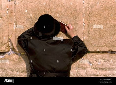 Hassidic Jew Worships At The Old Citys Western Wall Jerusalem Israel