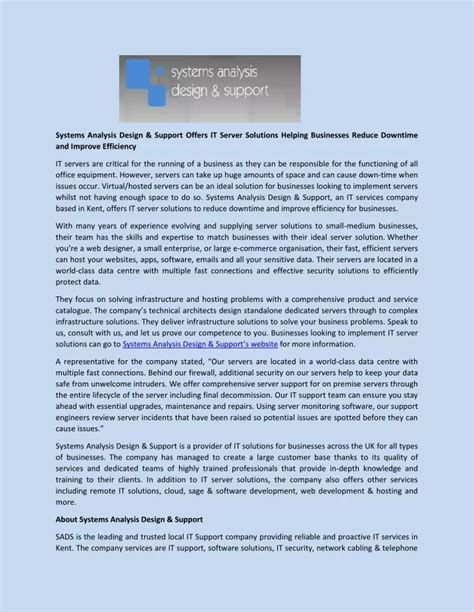 Ppt Systems Analysis Design And Support Offers It Server Solutions