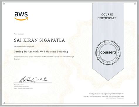 Sigapatla Sai Kiran On Linkedin Aws Machinelearning Coursera