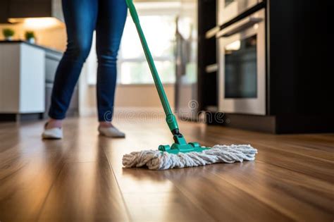 A Woman Wipes The Floors With A Mop Stock Illustration Illustration