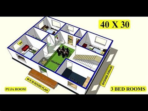 40 X 30 GHAR KA NAKSHA WITH GOD ROOM II 40 X 30 HOUSE PLAN DESIGN II 3