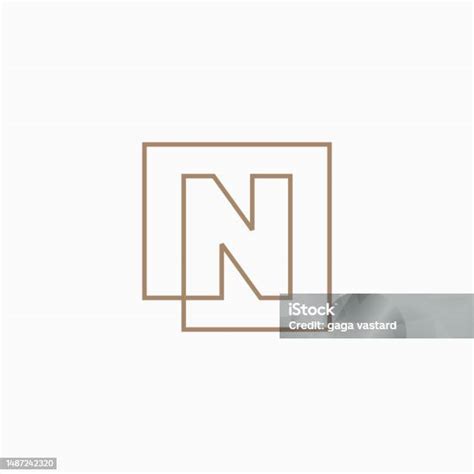 Lettre N Contour Initial Du Lettermark Ligne Continue Icône Carré Doré