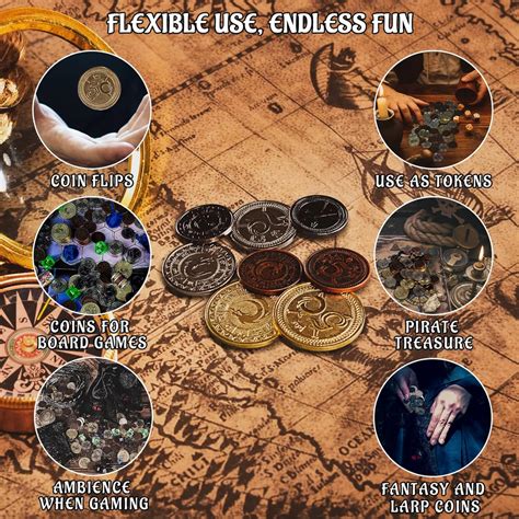 Dnd Metal Coins Set Of 60 With Leather Pouch Gaming Tokens Pirate