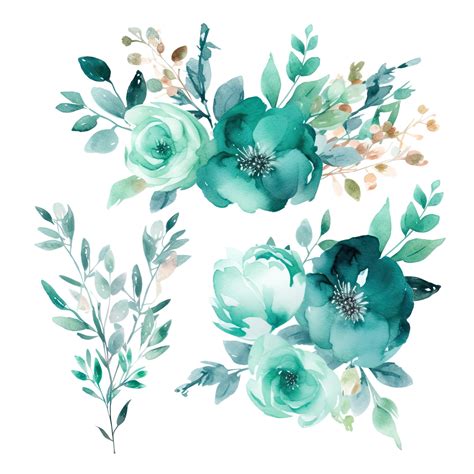 Turquoise Bouquets Floral Clipart Rustic Wedding Vintage Flowers Teal