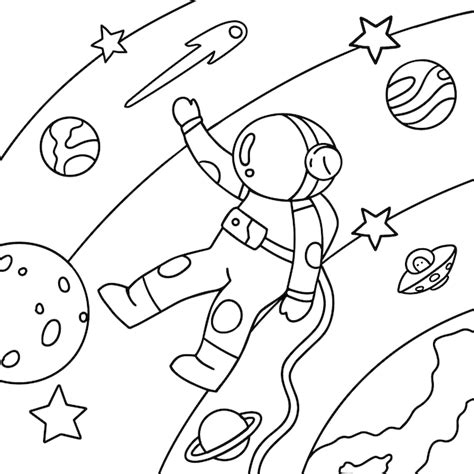 손으로 그린 우주 비행사 색칠하기 책 그림 무료 벡터