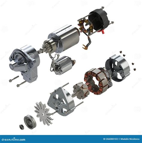 Car Starter And Alternator In Exploded View 3d Rendering Stock