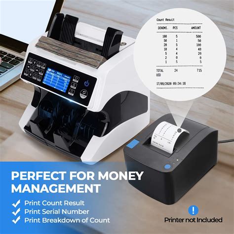 MUNBYN IMC01 Bank Grade Money Counter Machine Mixed Denomination, Value Counting, Serial Number ...