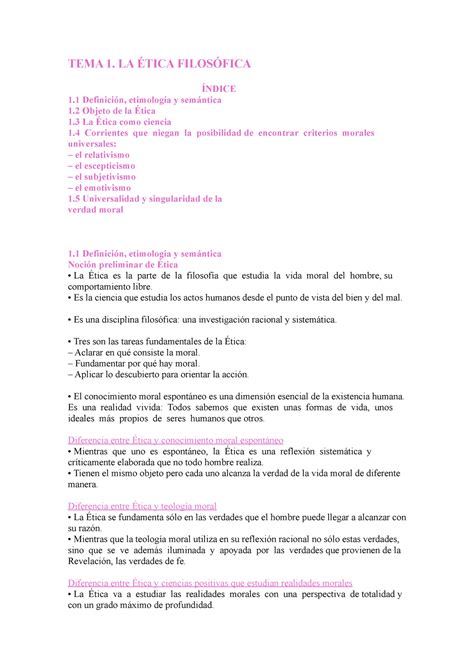 Ética fundamental 1 Parcial TEMA 1 LA ÉTICA FILOSÓFICA ÍNDICE 1