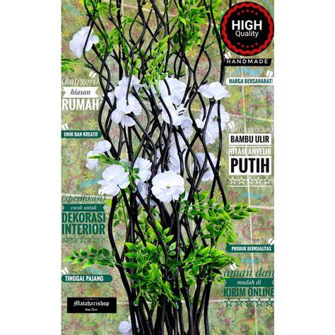 Jual Bunga Pojok Ruang Tamu 20 Btg Bambu Ulir Hitam Anyelir Putih 142cm