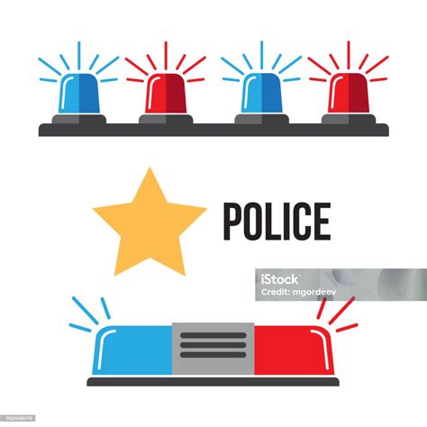 사이렌을 설정합니다 경찰 성 노출 증 또는 구급차 성 노출 증입니다 사이렌 경찰 라이트 벡터 0명에 대한 스톡 벡터 아트 및