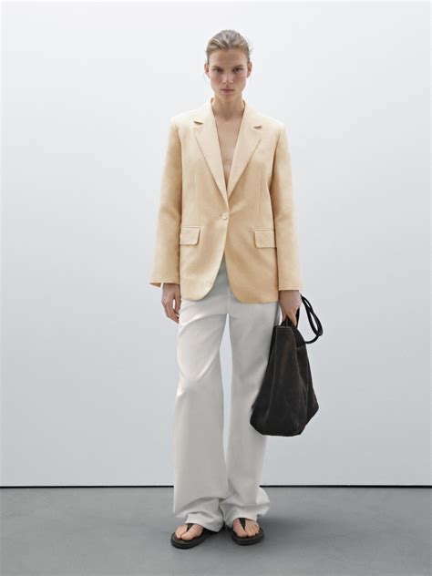 Linen Blend Blazer · Beige · Dressy Massimo Dutti