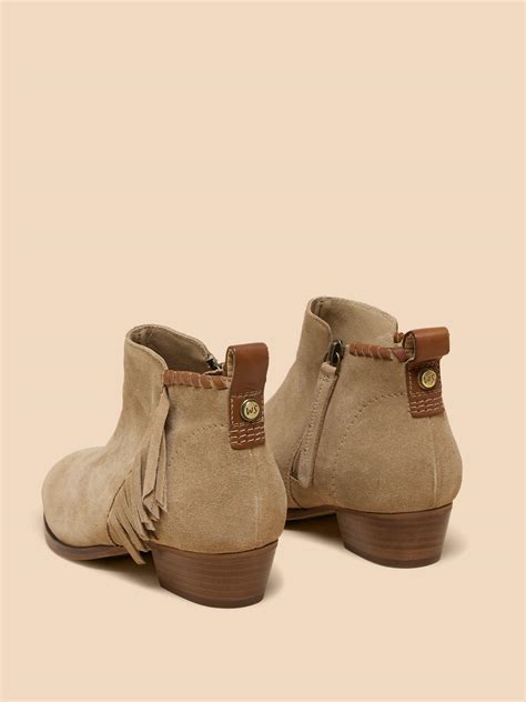 Acacia Suede Fringe Ankle Boot In Light Natural White Stuff