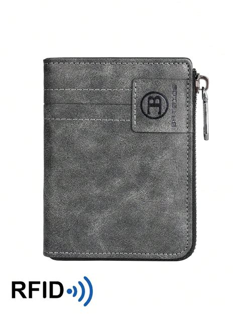 Mens Retro Rfid Anti Theft Brush Short Wallet Multi Functional Anti
