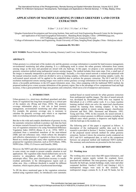 PDF APPLICATION OF MACHINE LEARNING IN URBAN GREENERY LAND COVER EXTRACTION
