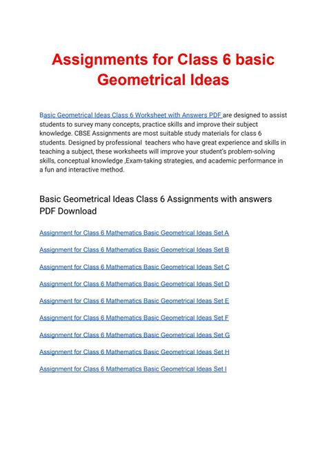 Basic Geometrical Ideas Class 6 Worksheet With Answers Pdf Download By