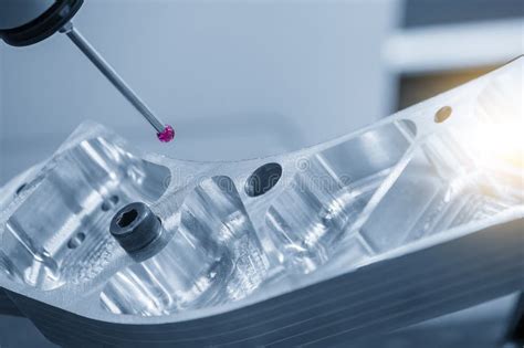 Close Up Scene The Multi Axis Touching Probe Measuring The Aluminum Parts Stock Image Image Of