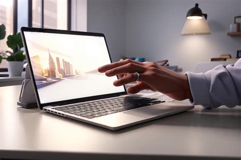 Premium Ai Image Mockup Image Of A Hand Touching On Laptop Computer