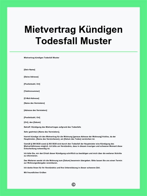 Mietvertrag Kündigen Todesfall Muster