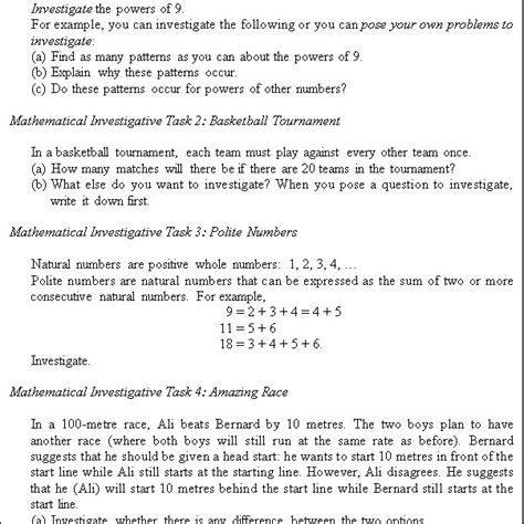 Mathematical Investigative Tasks For Test Instrument Download
