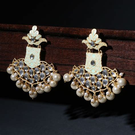 Fabula Green And Gold Meenakari Enamel With Kundan And Pearls Geometric