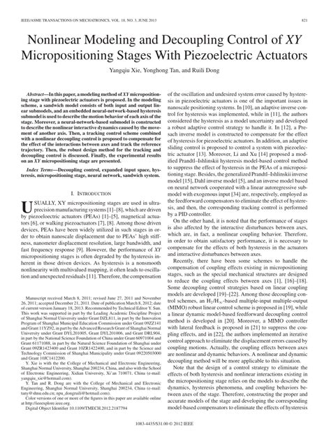 Pdf Nonlinear Modeling And Decoupling Control Of Xy Micropositioning