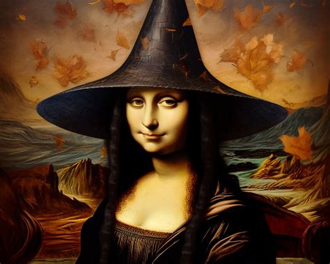 Mona Lisa Witch Canvas Wrap Wall Decor Halloween Themed Mona Lisa Etsy