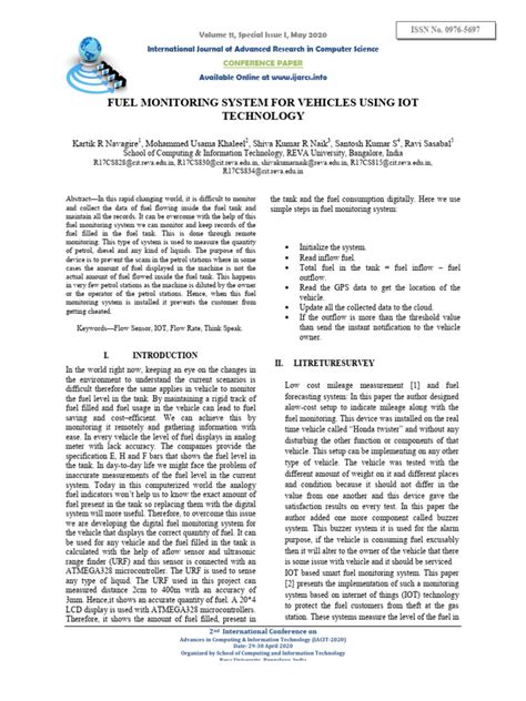 Fuel Monitoring System For Vehicles Using Iot Technology Pdf