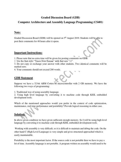 Graded Discussion Board Gdb Computer Architecture And Assembly