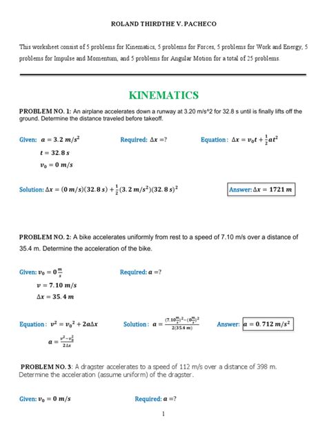 Pacheco Rt General Physics Practice Problems Basics Of Kinematics