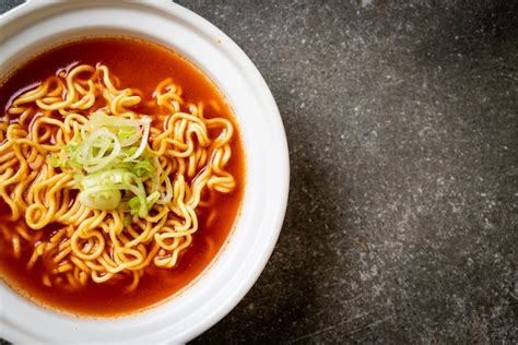 Premium Photo Korean Spicy Instant Noodles With Kimchi