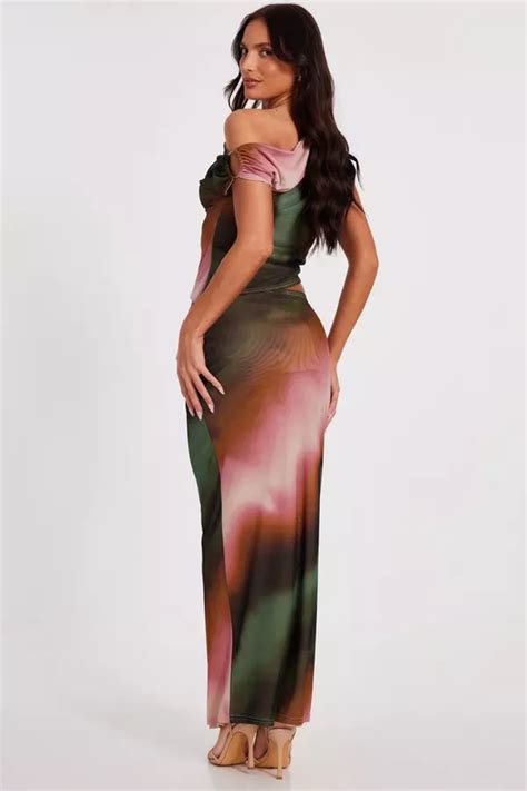 Green Mesh Ruched Maxi Skirt Quiz Clothing