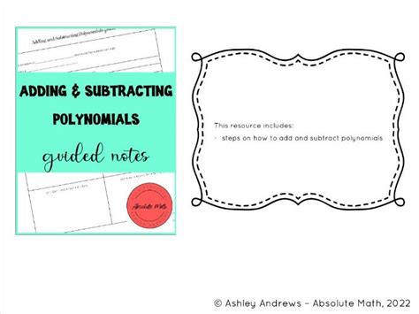 Adding And Subtracting Polynomials Notes Teaching Resources
