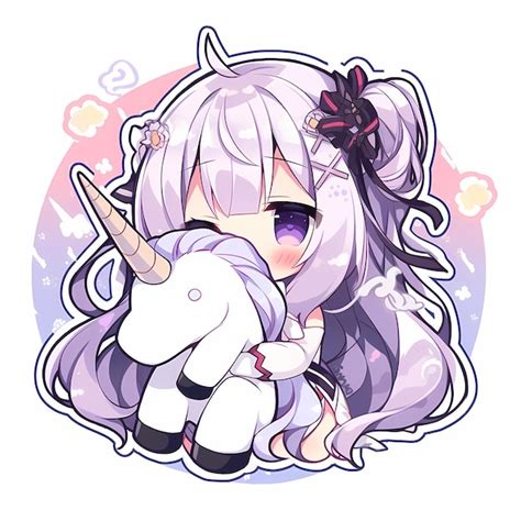 Premium Ai Image Adorable Kawaii Illustrated Chibi Anime Unicorn Girl Vector Art Sticker With