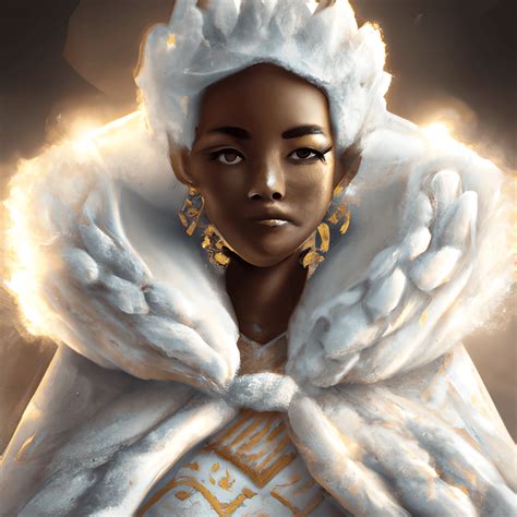 Beautiful Fantasy Dark Skin Queen With White Detailed Fur Coat