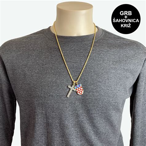 Croatian Grb With Enamel Color And Šahovnica Or Pleter Cross Gold
