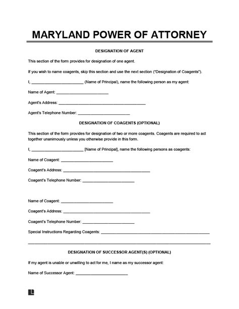 Free Maryland Power Of Attorney Forms Pdf And Word