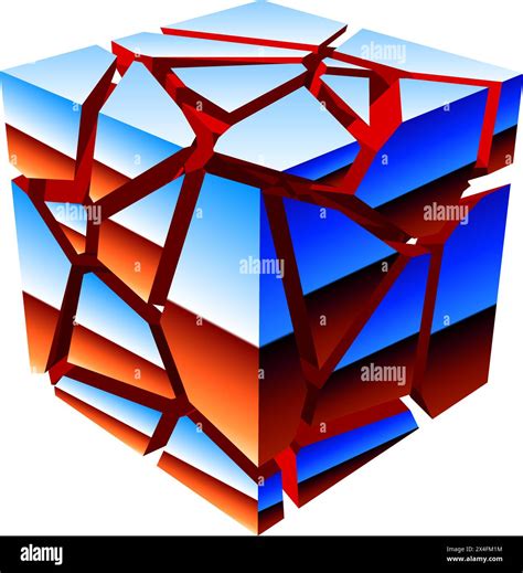 Abstract Chrome Cube With 80s Styled Reflection Exploded 80s Chrome Cube With Particles In