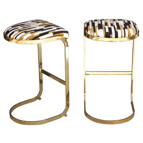 Pair Of Brass Base Bar Stools By Dillingham At 1stdibs