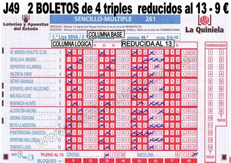 J49 Reducida De La Quiniela Y Base De Quinigol El Chico De Gabino