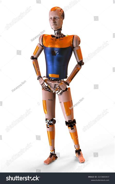 Futuristic Humanoid Robot Confident Pose Face Stock Illustration