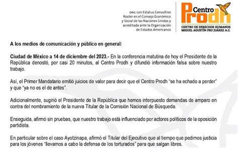 Rechaza Centro Prodh Imputaciones De Amlo La Jornada San Luis