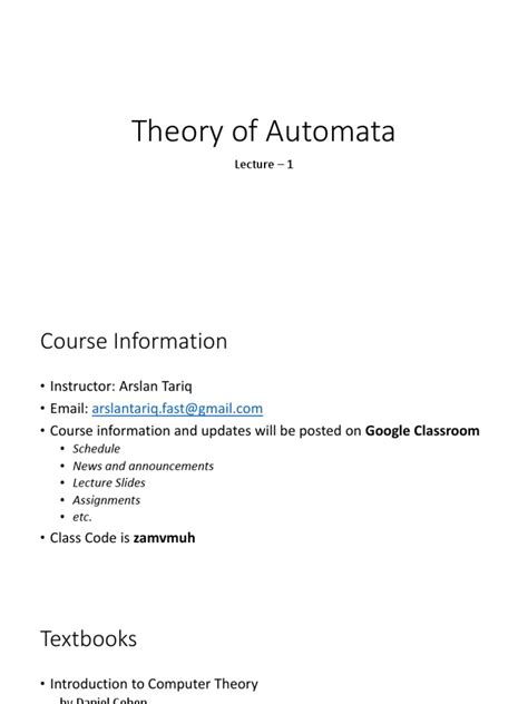 Theory Of Automata Lecture 1 Pdf Automata Theory Theory Of