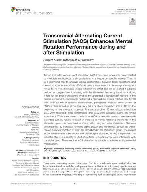 Pdf Transcranial Alternating Current Stimulation Tacs Enhances