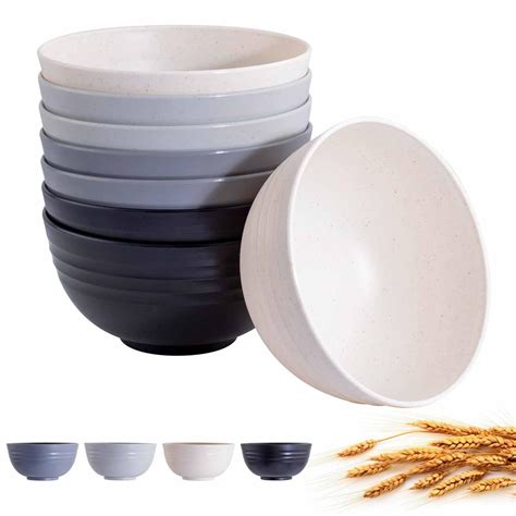 Rubtlamp 8pcs Unbreakable Bowls 24 Oz Reusable Wheat Straw Bowls