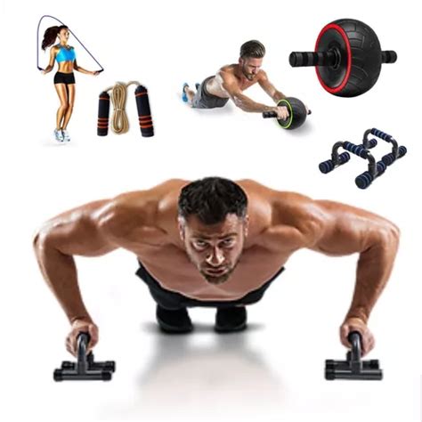 Kit Treino Fitness Barra Flexão Abdômen Roda Abdominal Corda Frete grátis