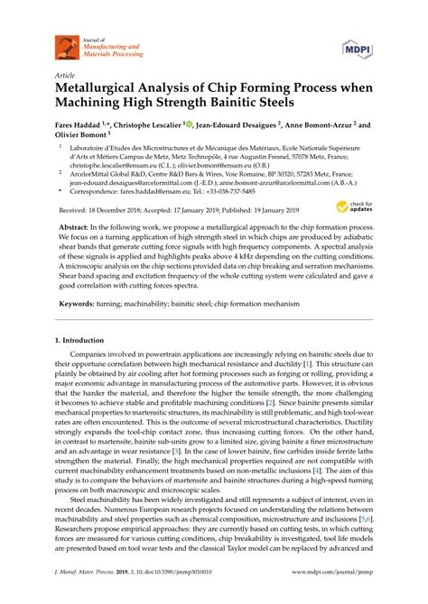 Pdf Metallurgical Analysis Of Chip Forming Process When Machining High Strength Bainitic Steels