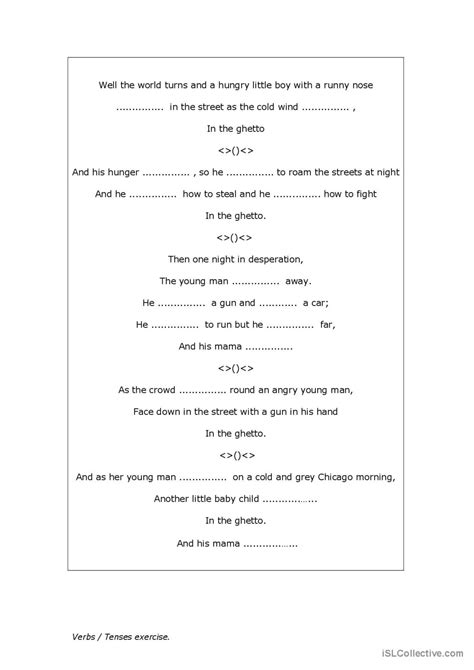 Verb Gap Fill Exercise Song And Nurs English ESL Worksheets Pdf Doc