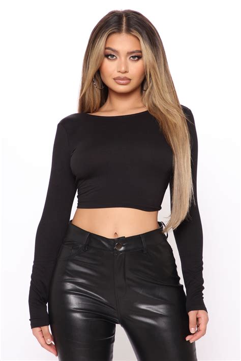 Anisa Open Back Long Sleeve Top Black Fashion Nova Knit Tops