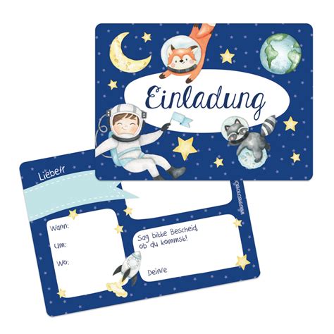 12 Einladungskarten Astronaut Papierdrachen