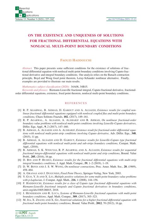 Pdf On The Existence And Uniqueness Of Solution For Fractional Differential Equations With